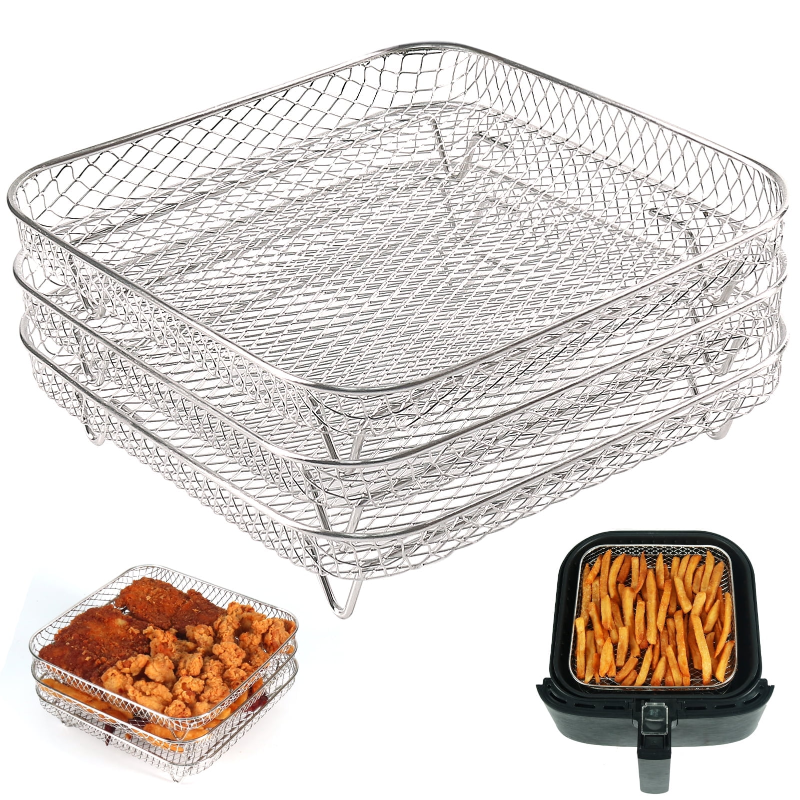 Air Fryer Accessories Kit: 8 Inch Square Basket, Set of 3, Stackable ...