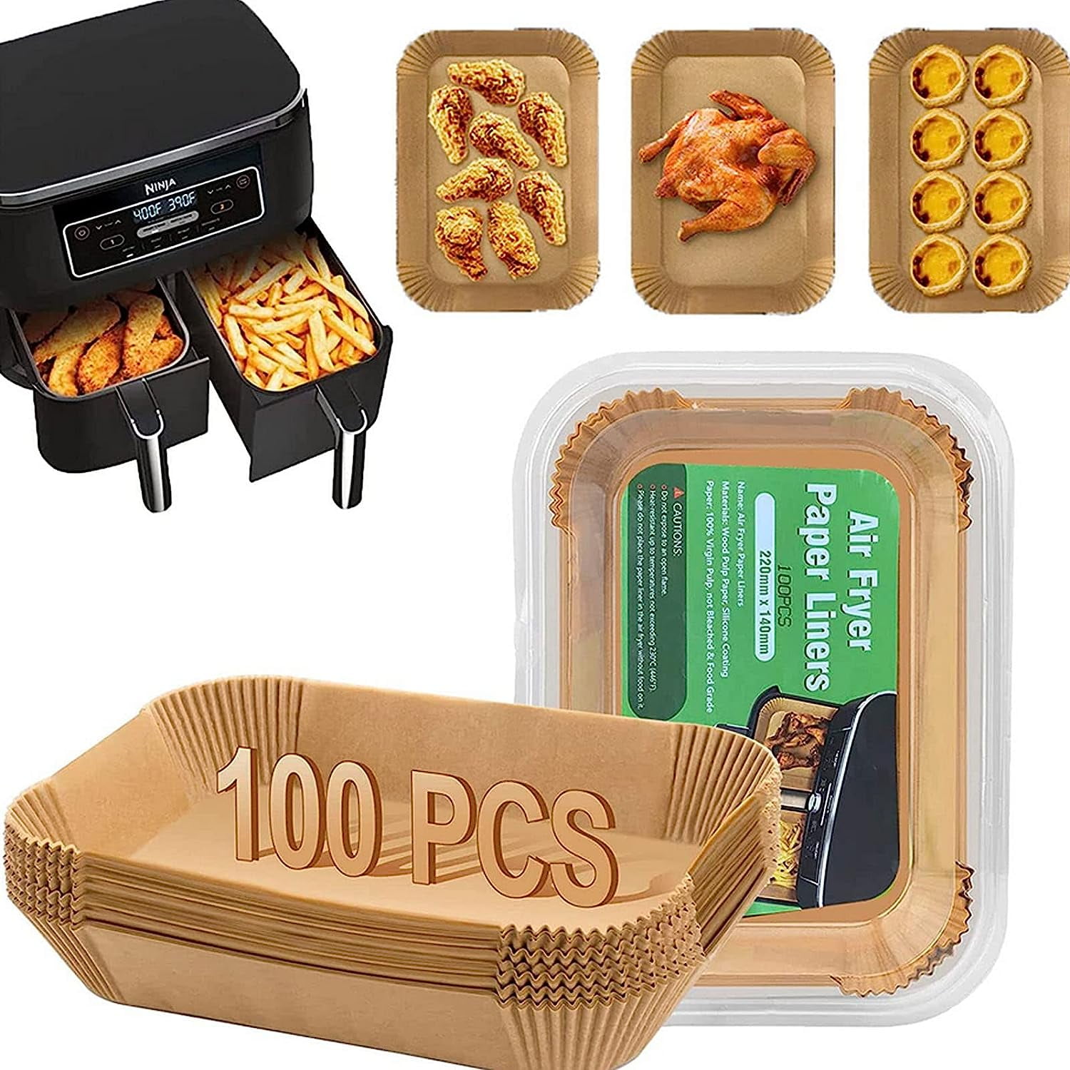 Air Fryer Disposable Paper Liner, Rectangular for Ninja 2-Basket Air ...