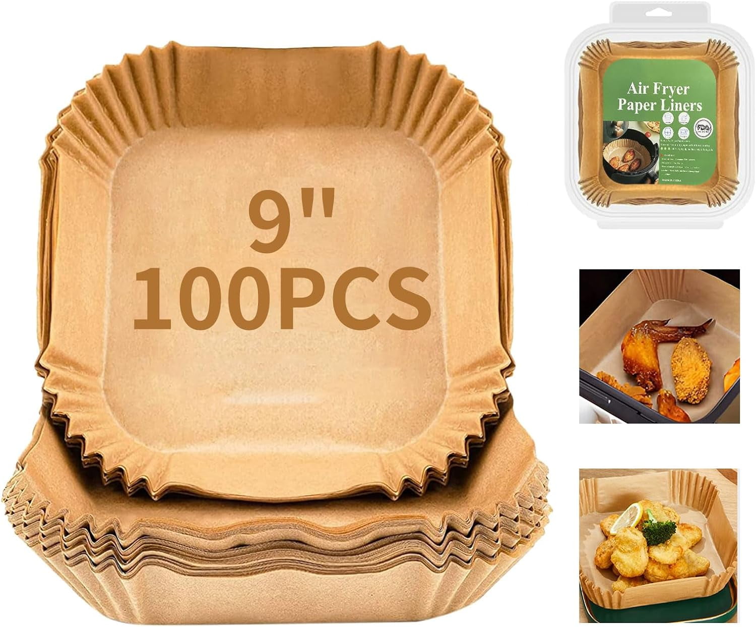 Air Fryer Disposable Paper Liner Square 9 Inch, 100PCS Large Paper ...