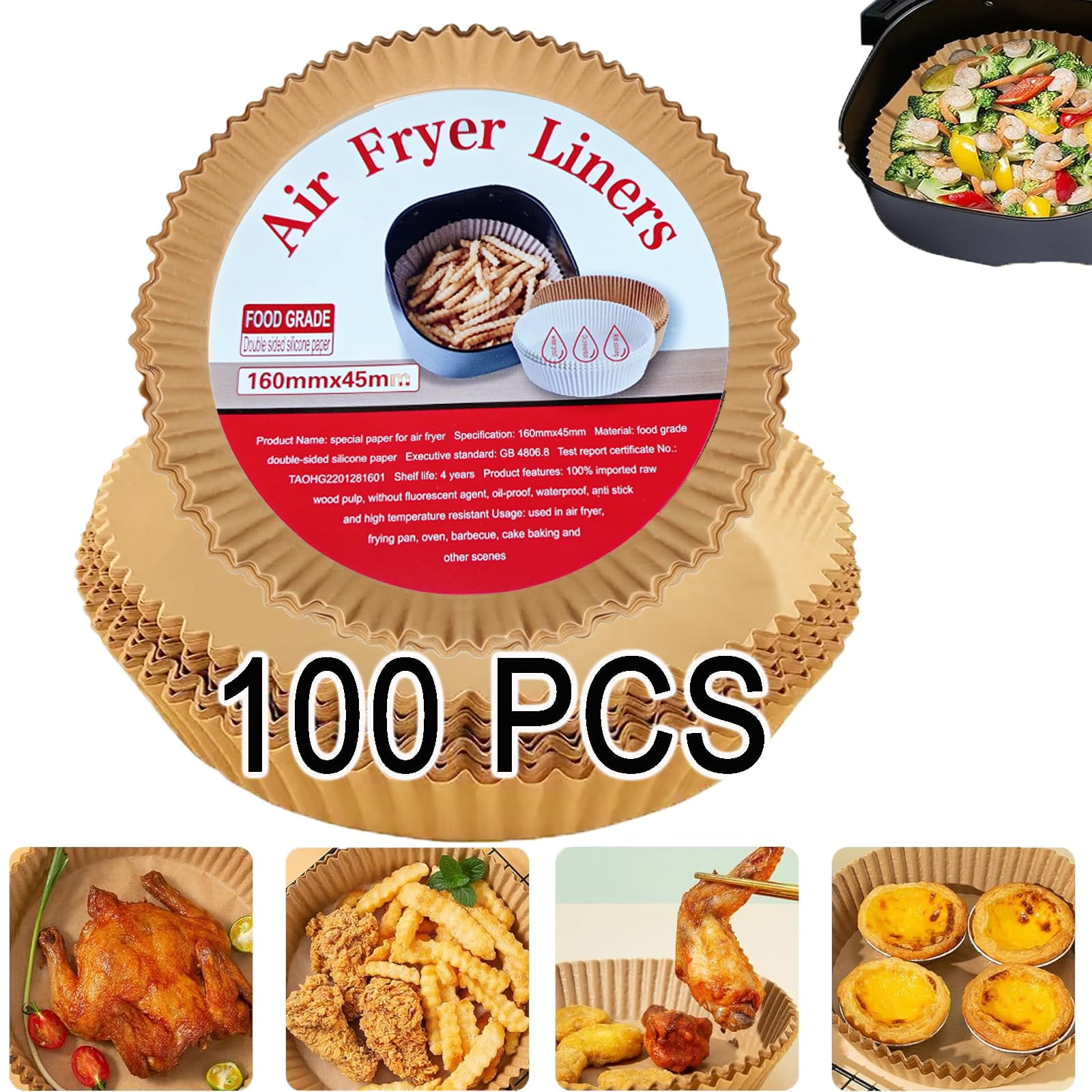 Air Fryer Disposable Paper Liners, Non-stick Oil-proof Parchment Liner ...