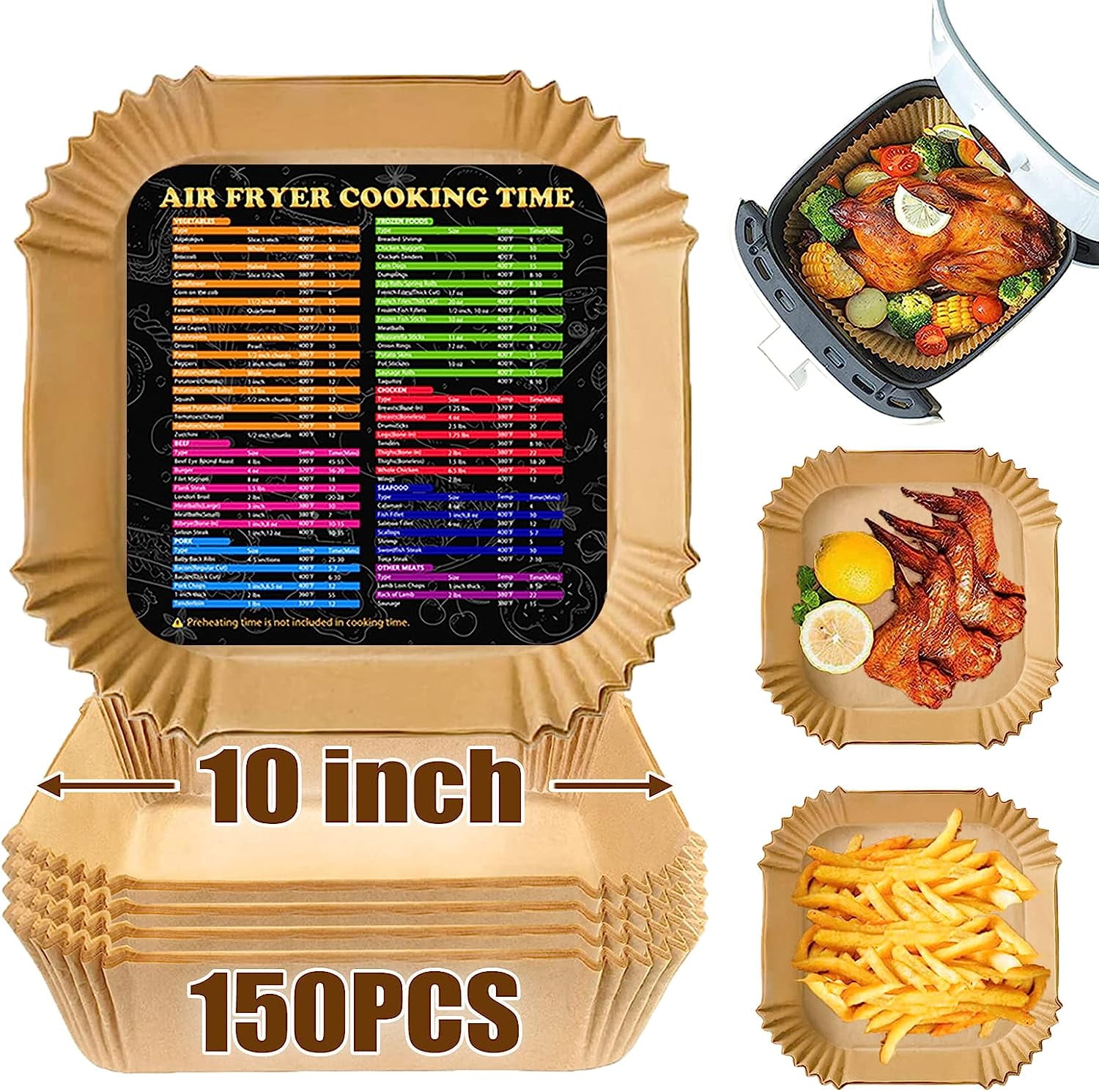 10 Inch, Square Airfryer Liners Large Air Fryer Parchment Paper Liners ...