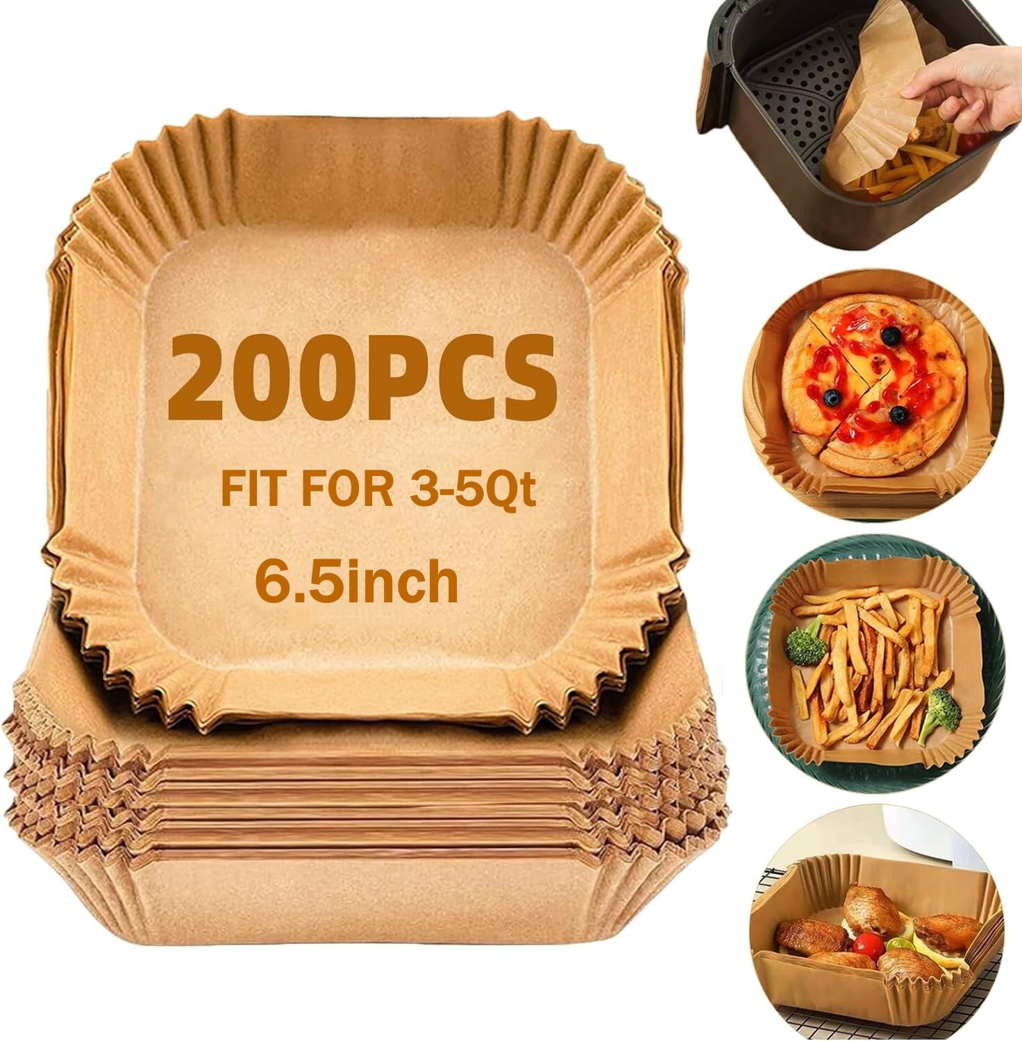 Air Fryer Liners, 200 PCS Square Disposable Paper Liners, Non-Stick ...