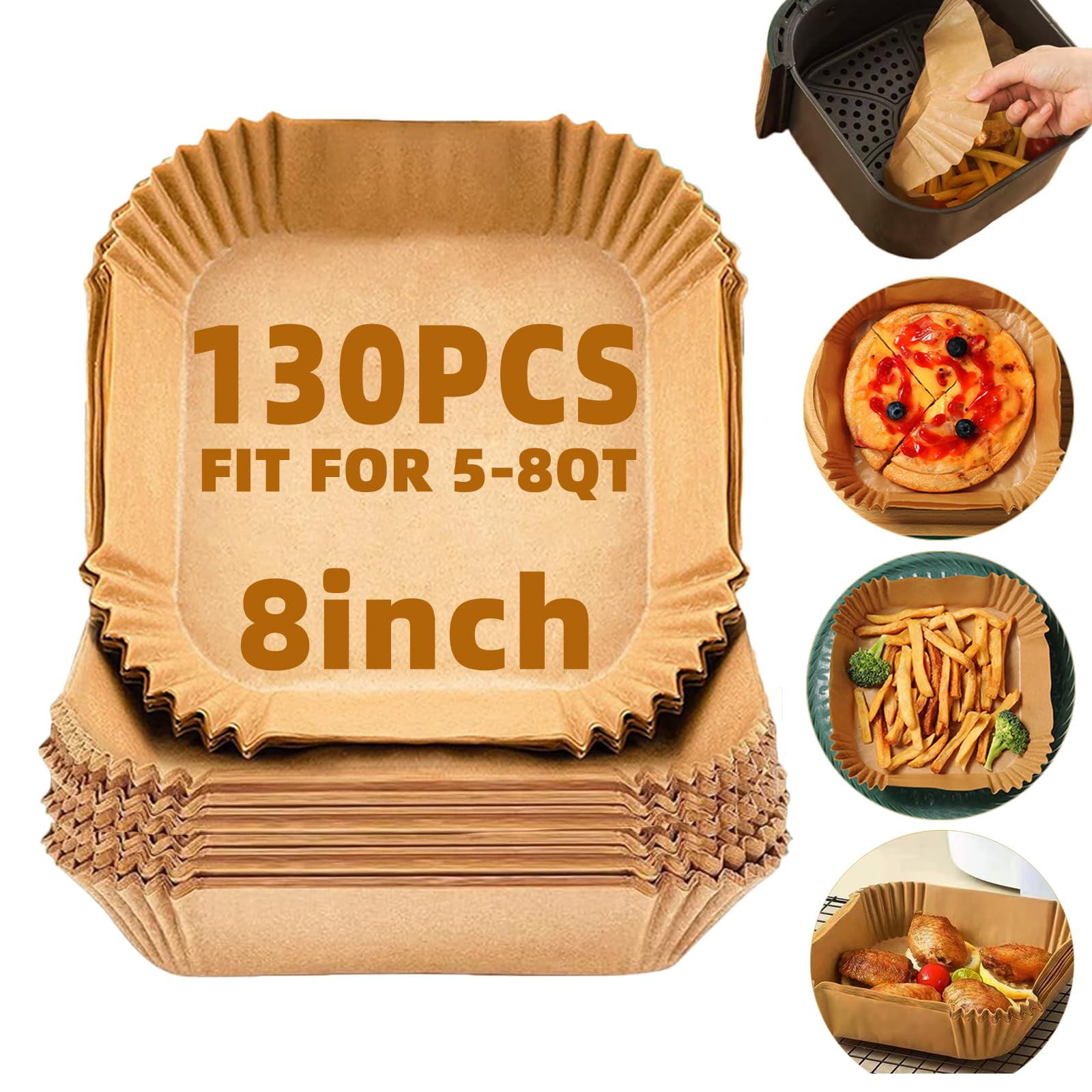 Air Fryer Liners Disposable,130Pcs 8inches Square Air Fryer Paper ...