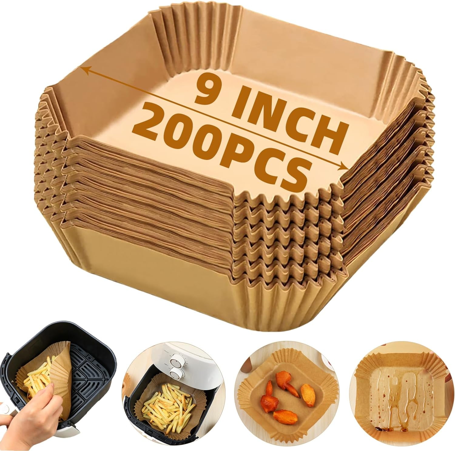 Air Fryer Liners Disposable,200PCS 9 Inch Square Air Fryer Parchment ...