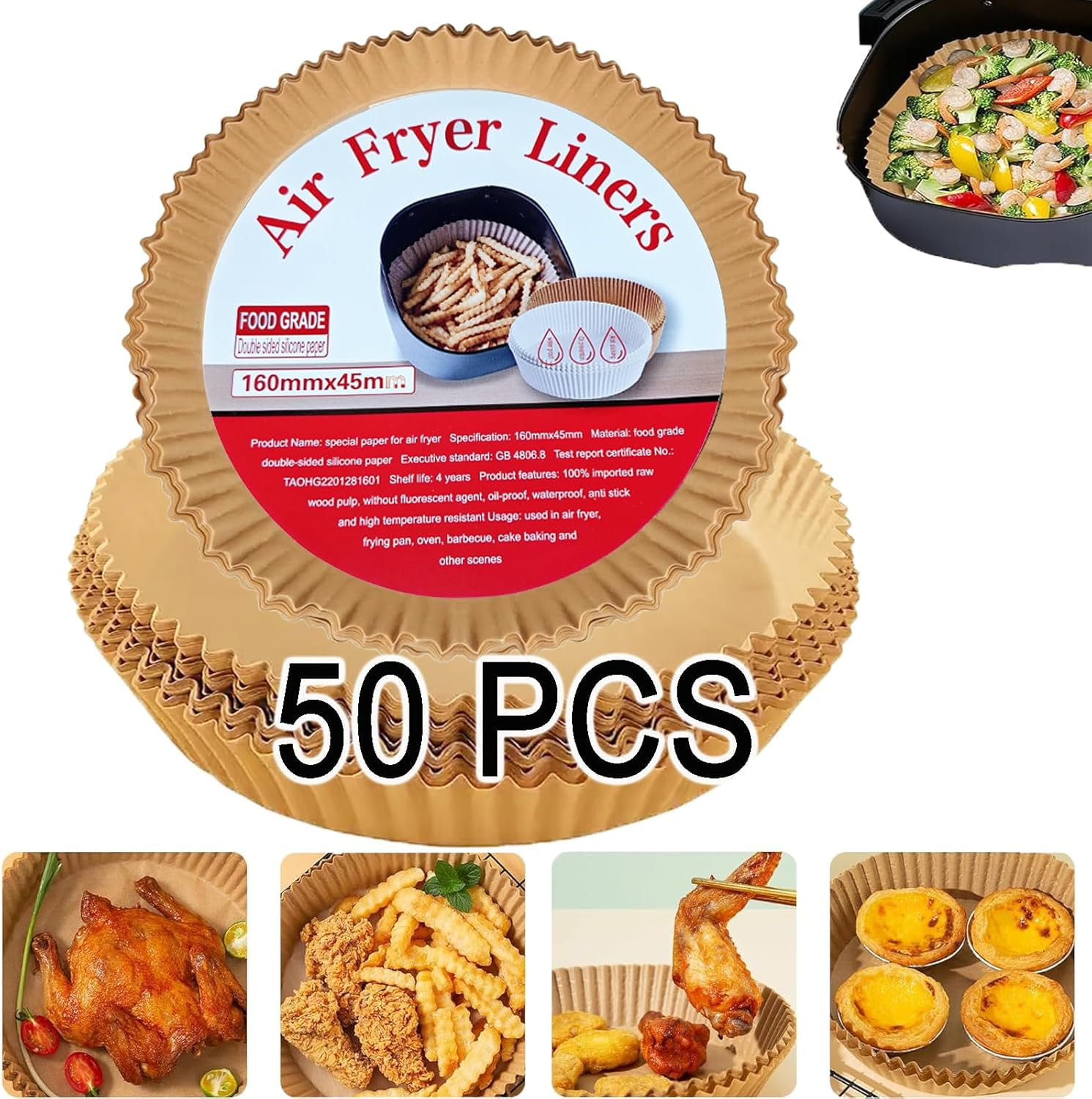 Air Fryer Liners Disposable 50-Pack - Non-Stick Parchment Paper for ...