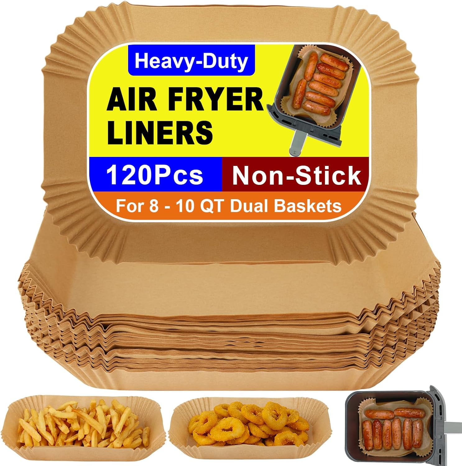Air Fryer Liners for Dual Basket, 120PCS Disposable Non-Stick & Grease ...