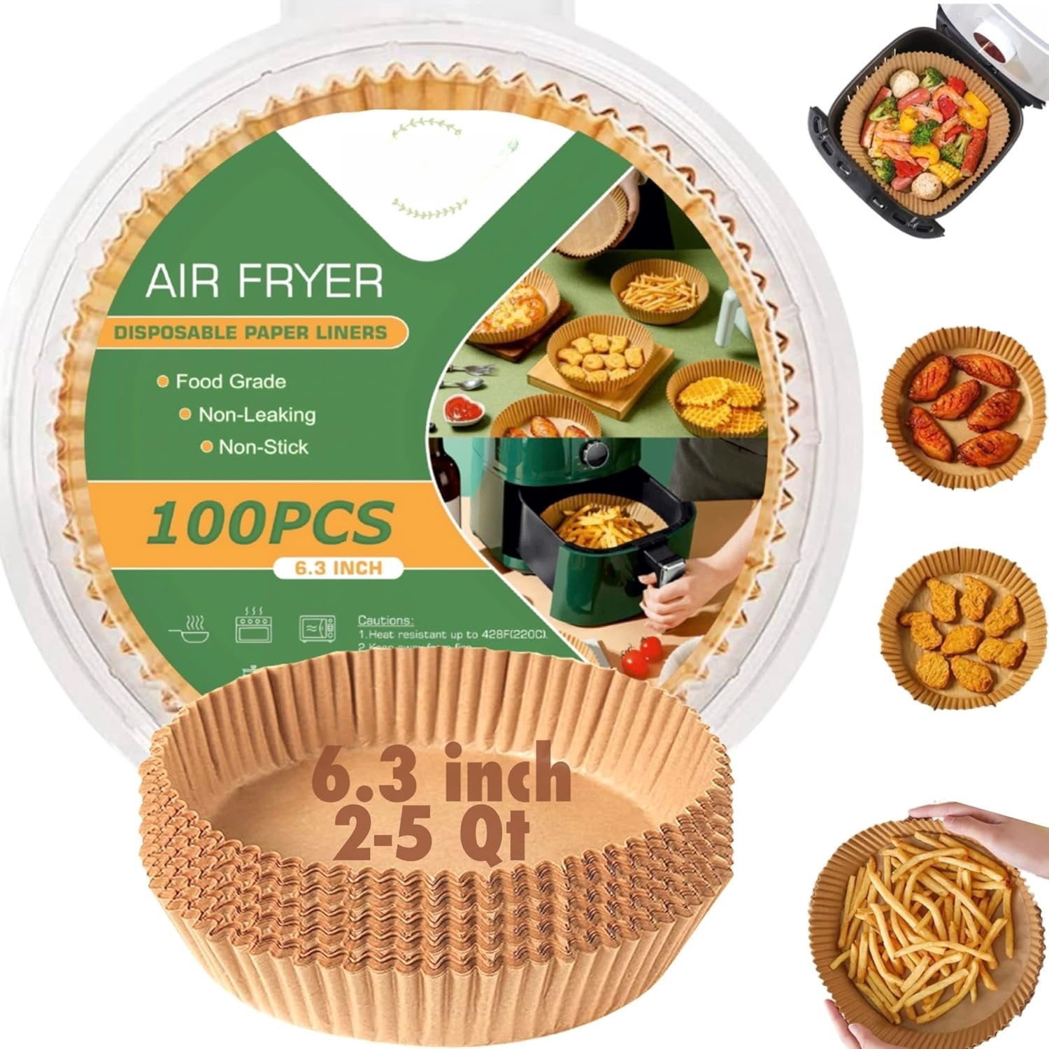 Air Fryer Liners Round, 100 count for 2 to 5 Qt Air Fryer Disposable ...