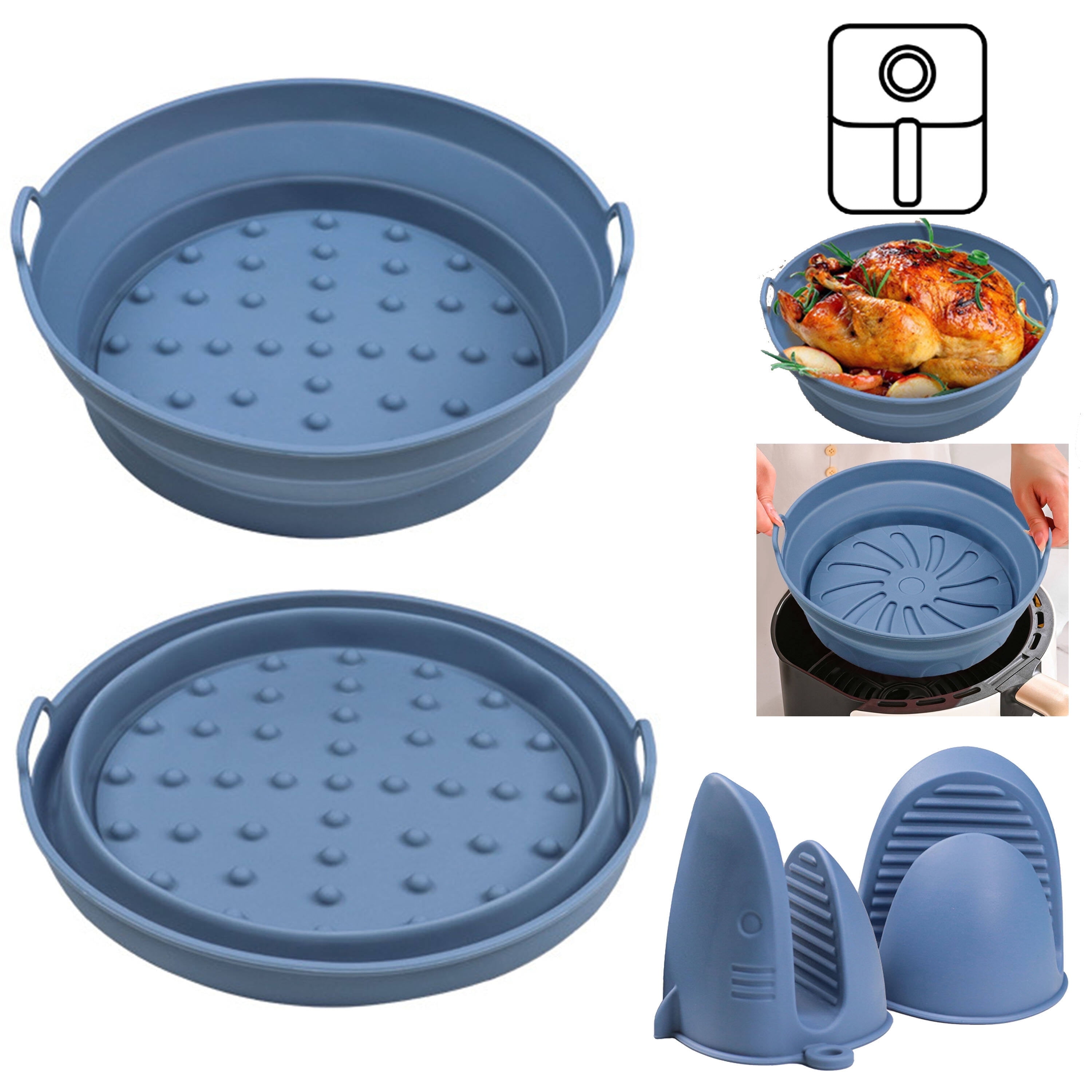 Little Shark's Mittens Silicone Non-Stick Round Air Fryer Liners with ...