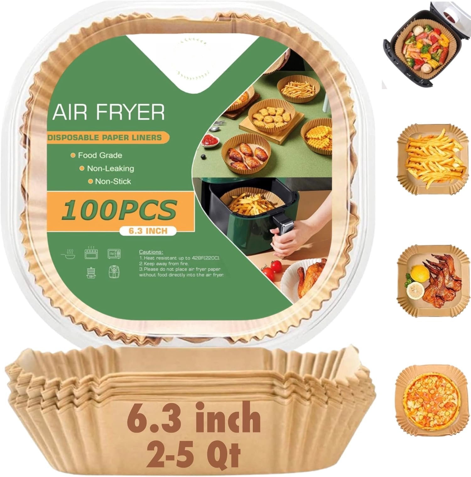 Air Fryer Liners Square, 100 count for 2 to 5 Qt Air Fryer Disposable ...