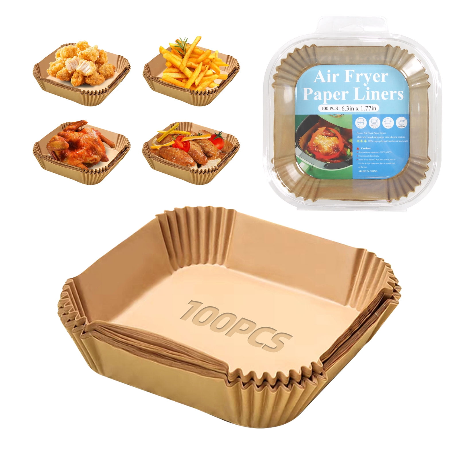 Square Air Fryer Liners, 100Pcs Non-Stick, Greaseproof, Food Grade ...