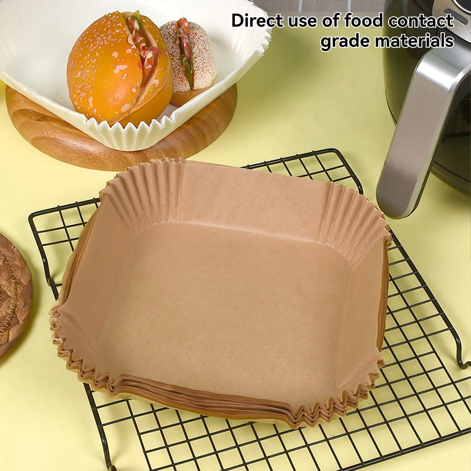 Air Fryer Paper Liners 100 Pcs 6.3 × 1.77” Square Unbleached Non-Stick ...