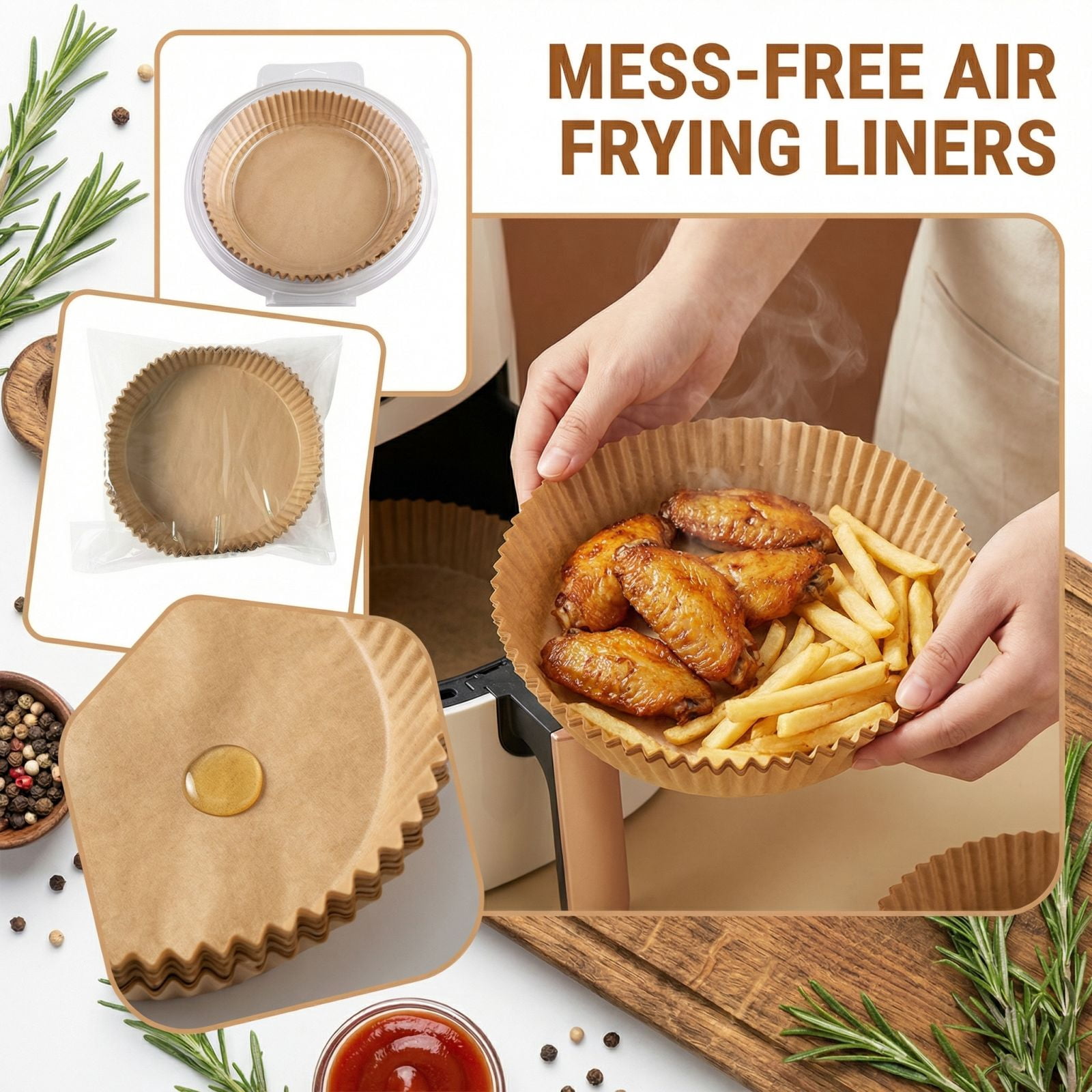 Air Fryer Paper Liners 100 Sheets, Disposable Round Non-Stick Oil-Proof ...