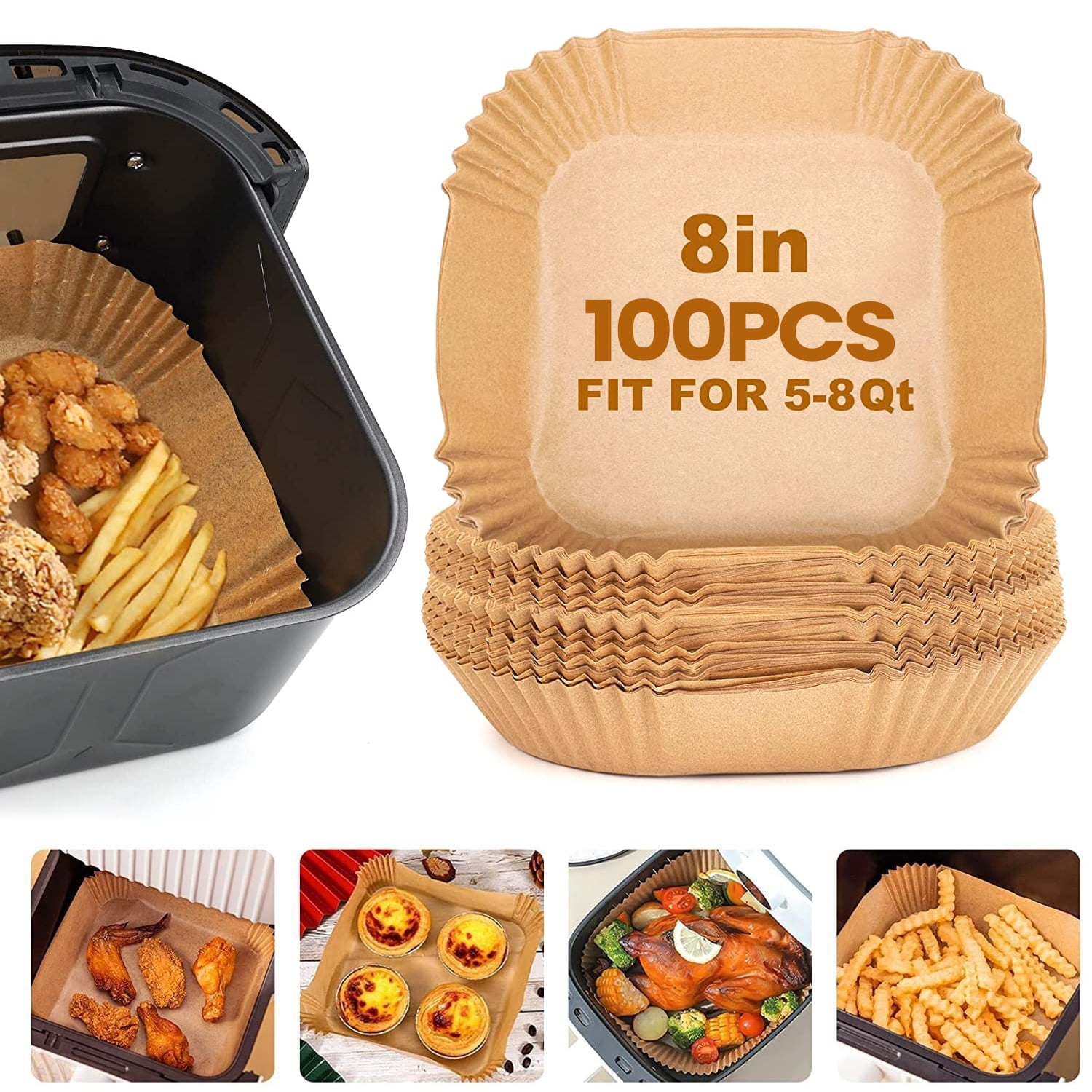 100Pcs Non-Stick Air Fryer Liners, Square Parchment Paper, Disposable ...
