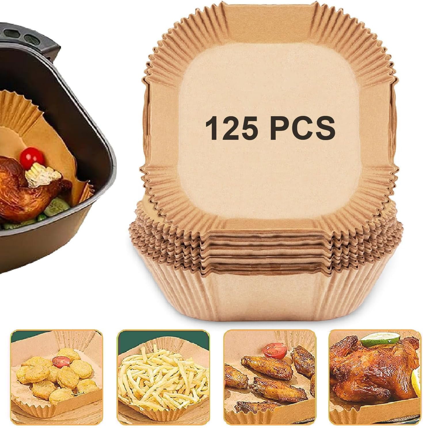 Air Fryer Paper Liners, 125 count Non-stick Disposable Liners, Baking ...