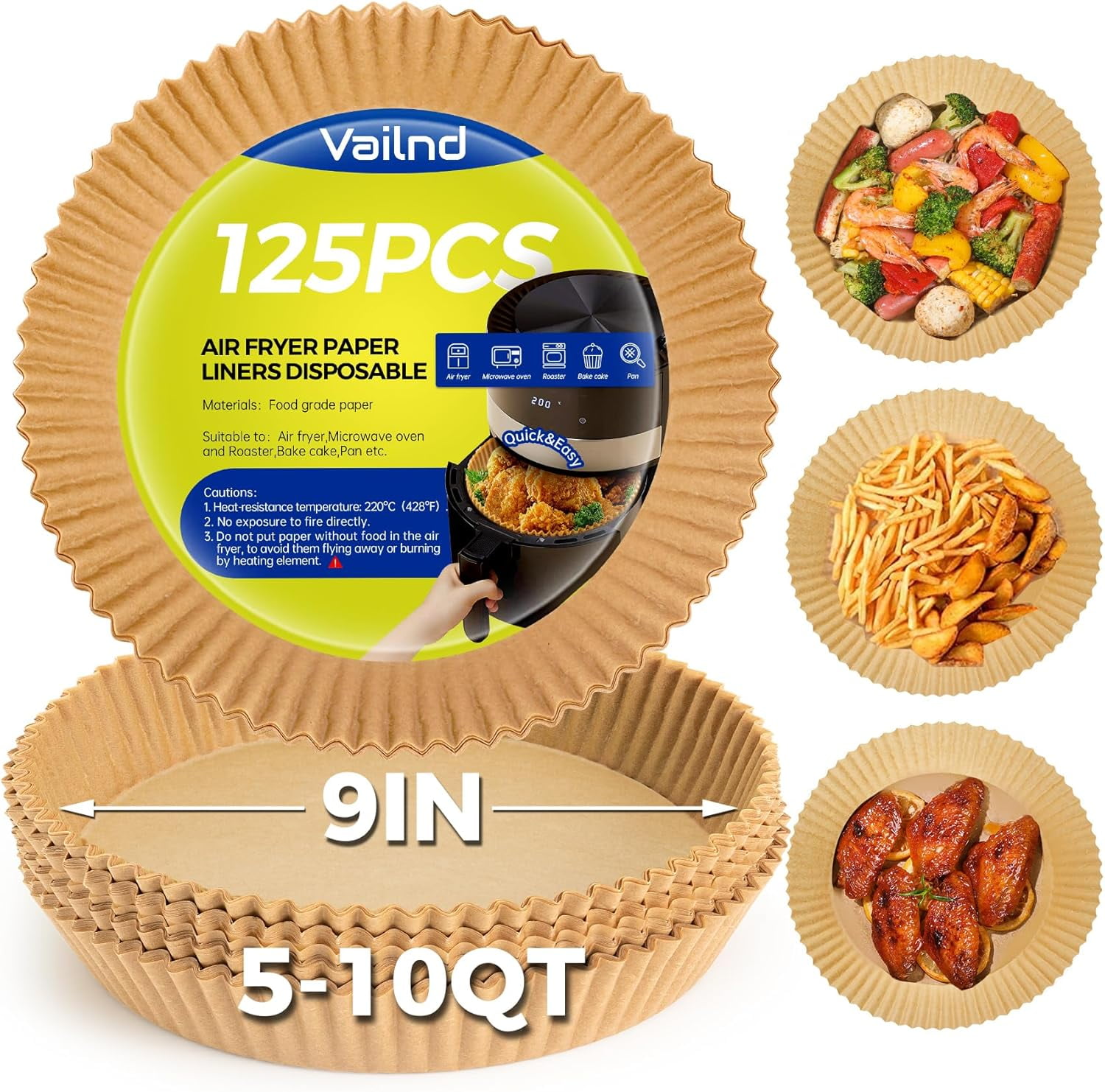 Air Fryer Paper Liners, 125Pcs Parchment Paper, Air Fryer Liners ...