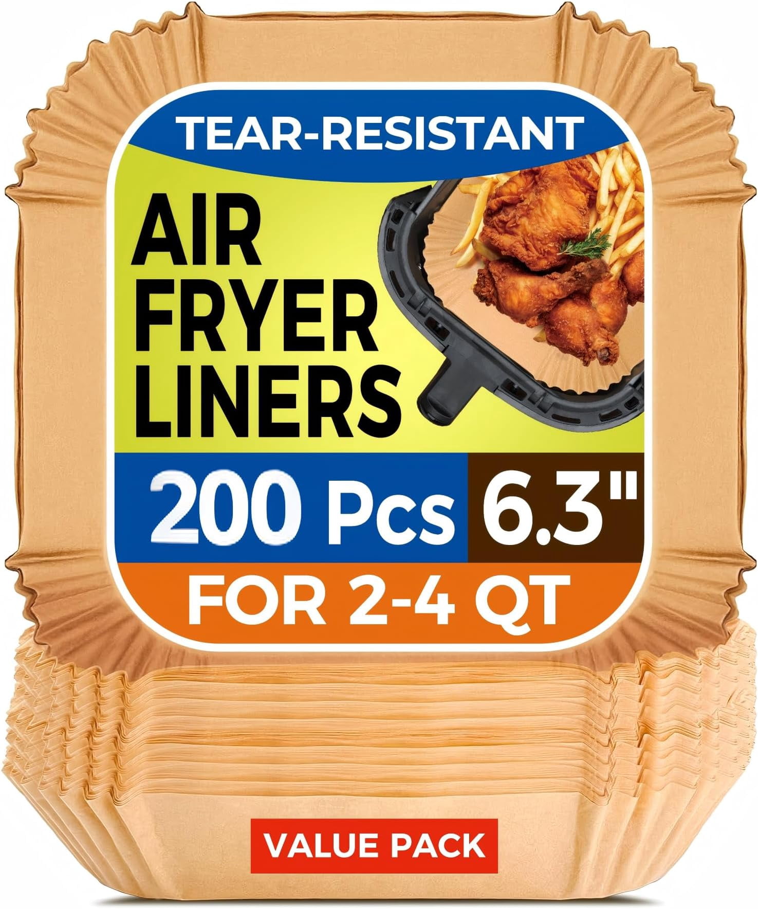 Air Fryer Paper Liners, 200 count Air Fryer Liners Disposable, 6.3 ...
