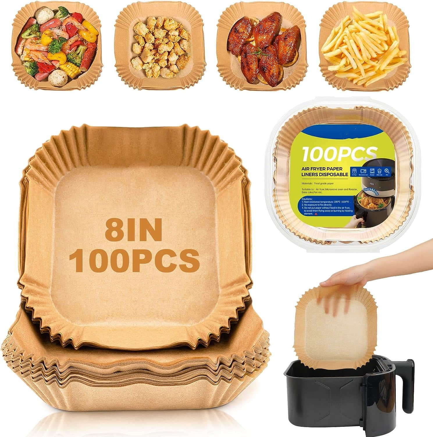 Air Fryer Paper Liners Disposable, 100Pcs 8 Inch Max Xl Large Cooker ...