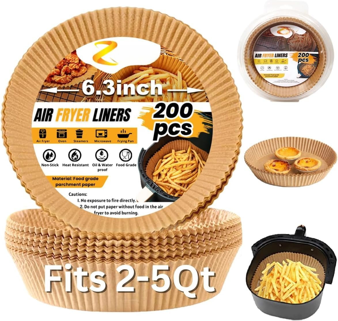 Air Fryer Paper Liners (Fits 2-5Qt) - 200 count Non- Airfryer Paper ...