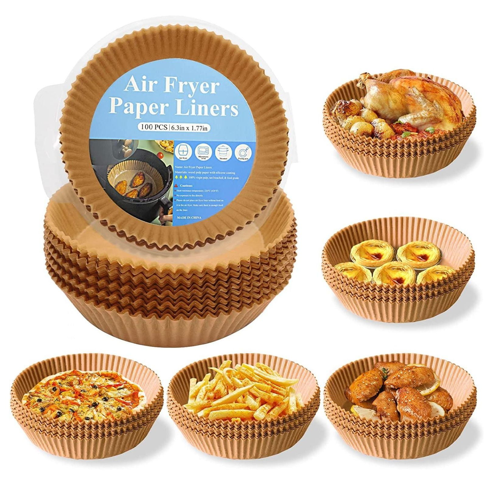 Air Fryer Parchment Paper 100pcs - Round Non-Stick Liners - Oil Proof ...