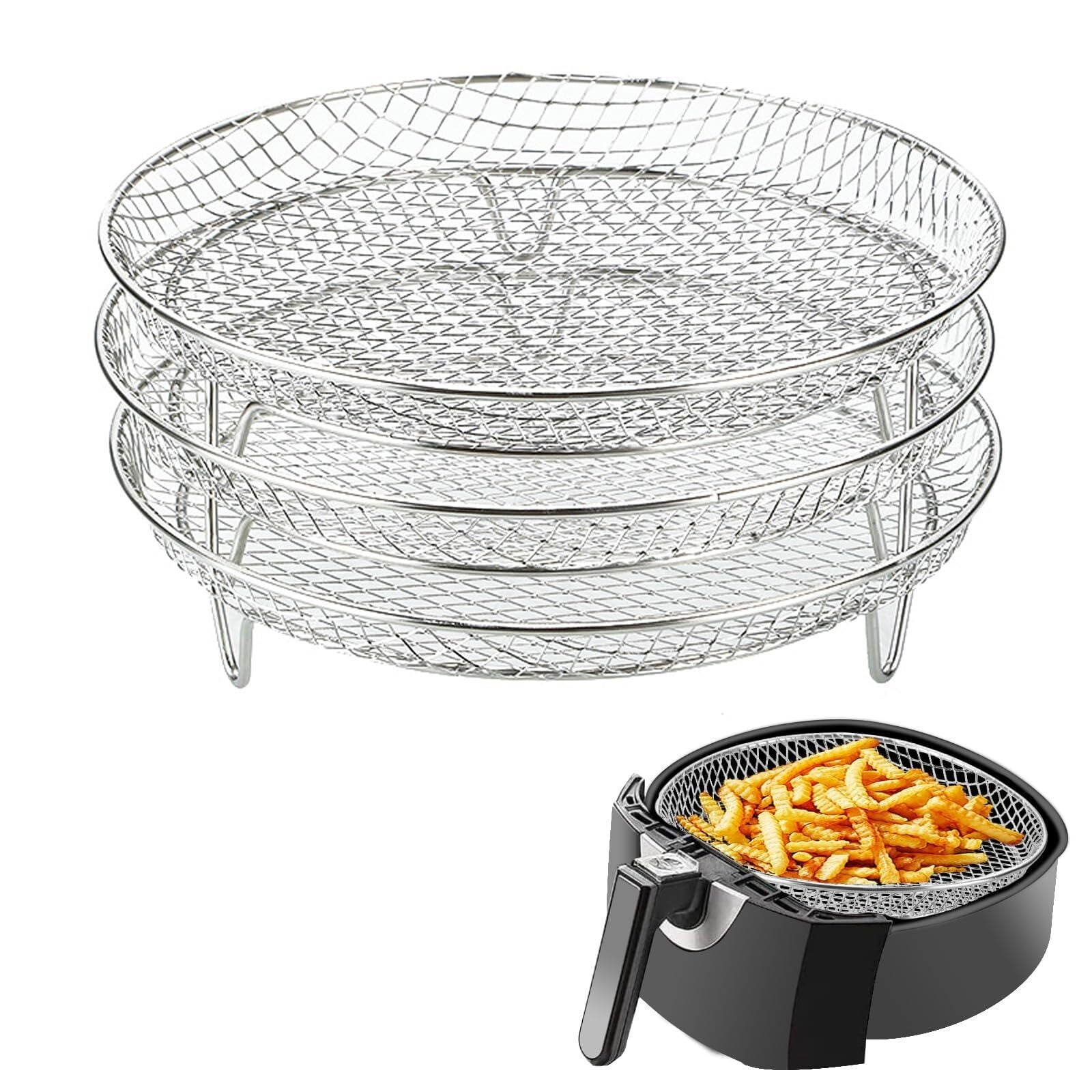 Air Fryer Rack 3pcs Stackable Set, 304 Stainless Steel Mesh Baskets ...