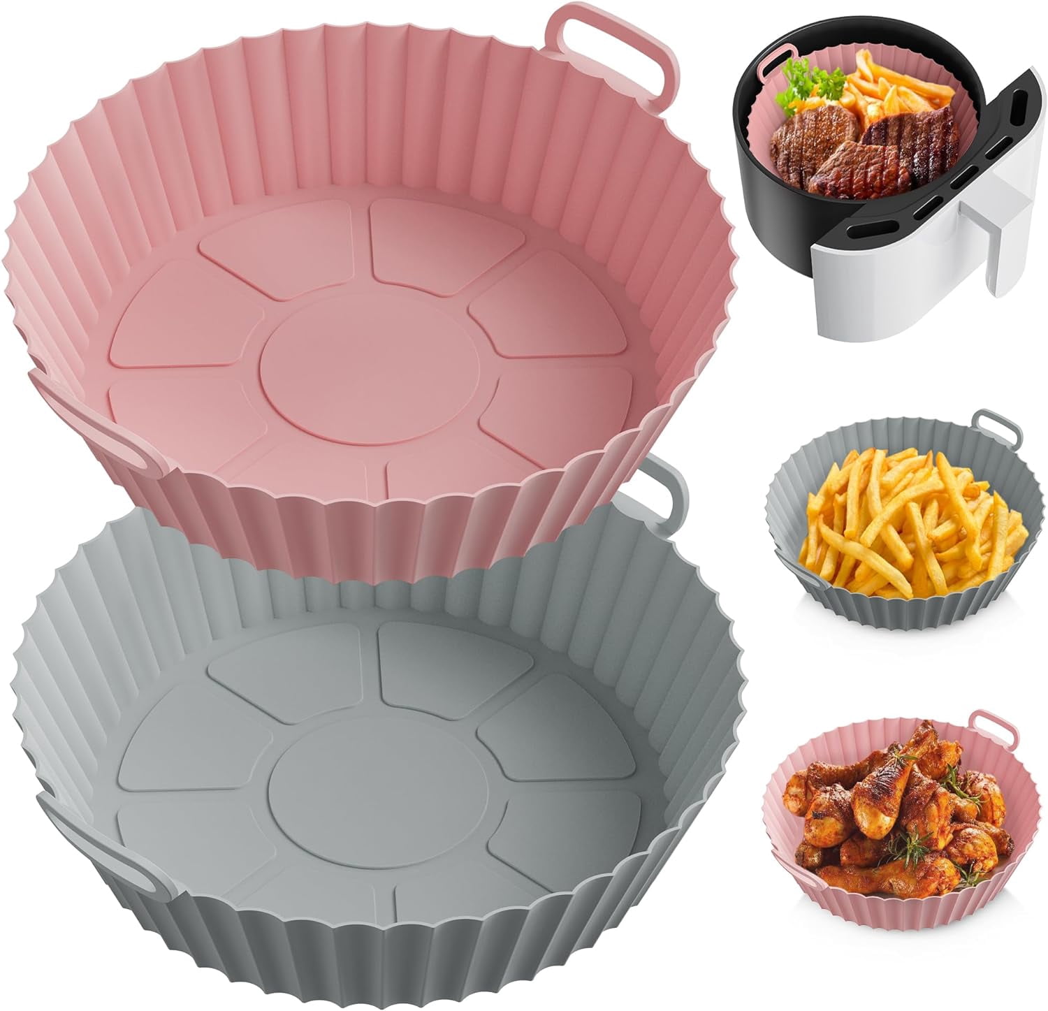 Air Fryer Silicone Liners for 4 to 7 QT [2 Pack] Reusable Air Fryer ...