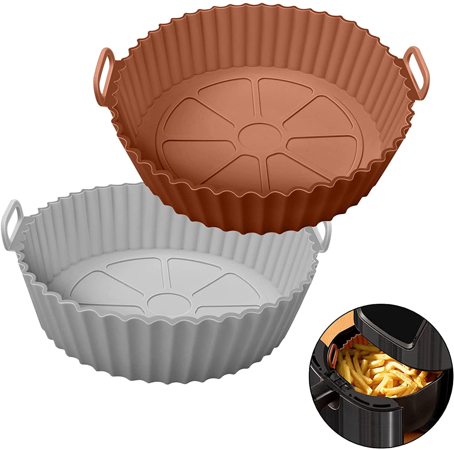 Air Fryer Silicone Pot, 2Pcs Air Fryer Silicone Liners Round Food Safe ...