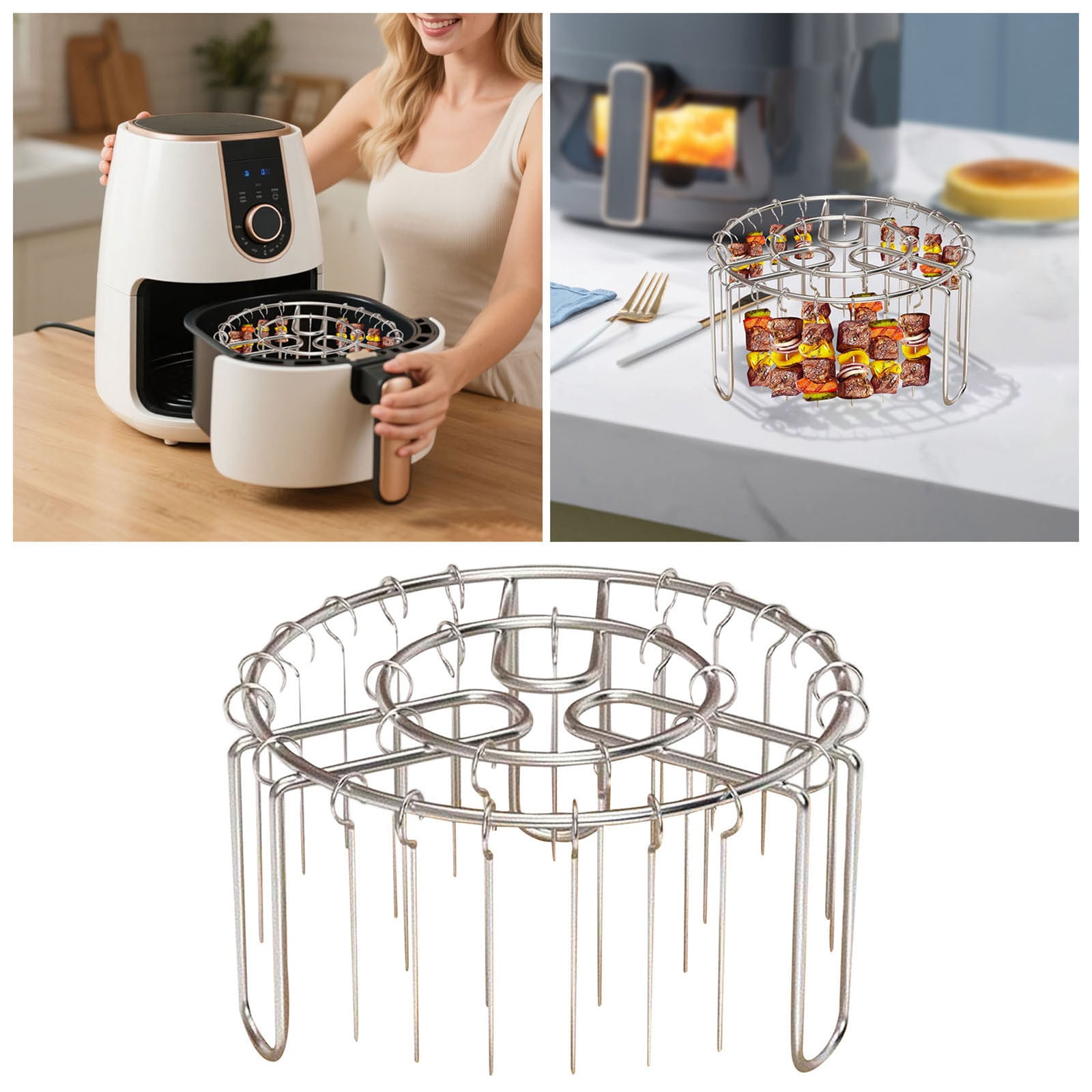 Air Fryer Skewer Rack | 12 Stainless Steel Vertical Meat Skewers for 3 ...