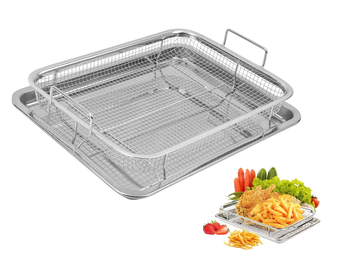 Air Fryer Tray, 2 in 1 Nonstick Crisper Air Fry Basket with Elevated Mesh Great for Oven ...