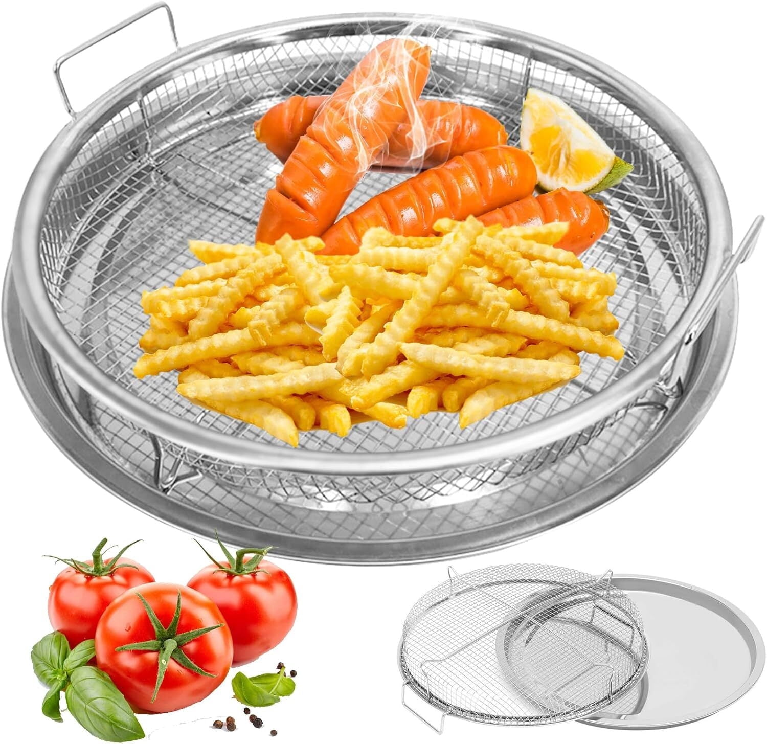 Air Fryer Tray for Oven, Round Air Fryer Basket 12", Oil-Free Crisper ...