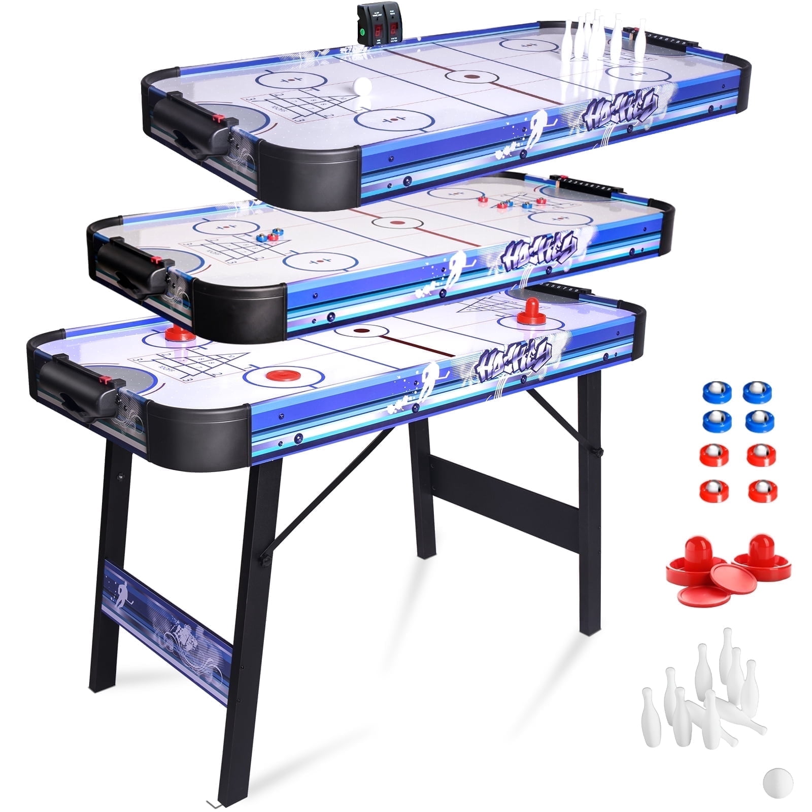 Foldable 3 in 1 Game Table Air Hockey,Shuffleboard,Bowling for Family ...