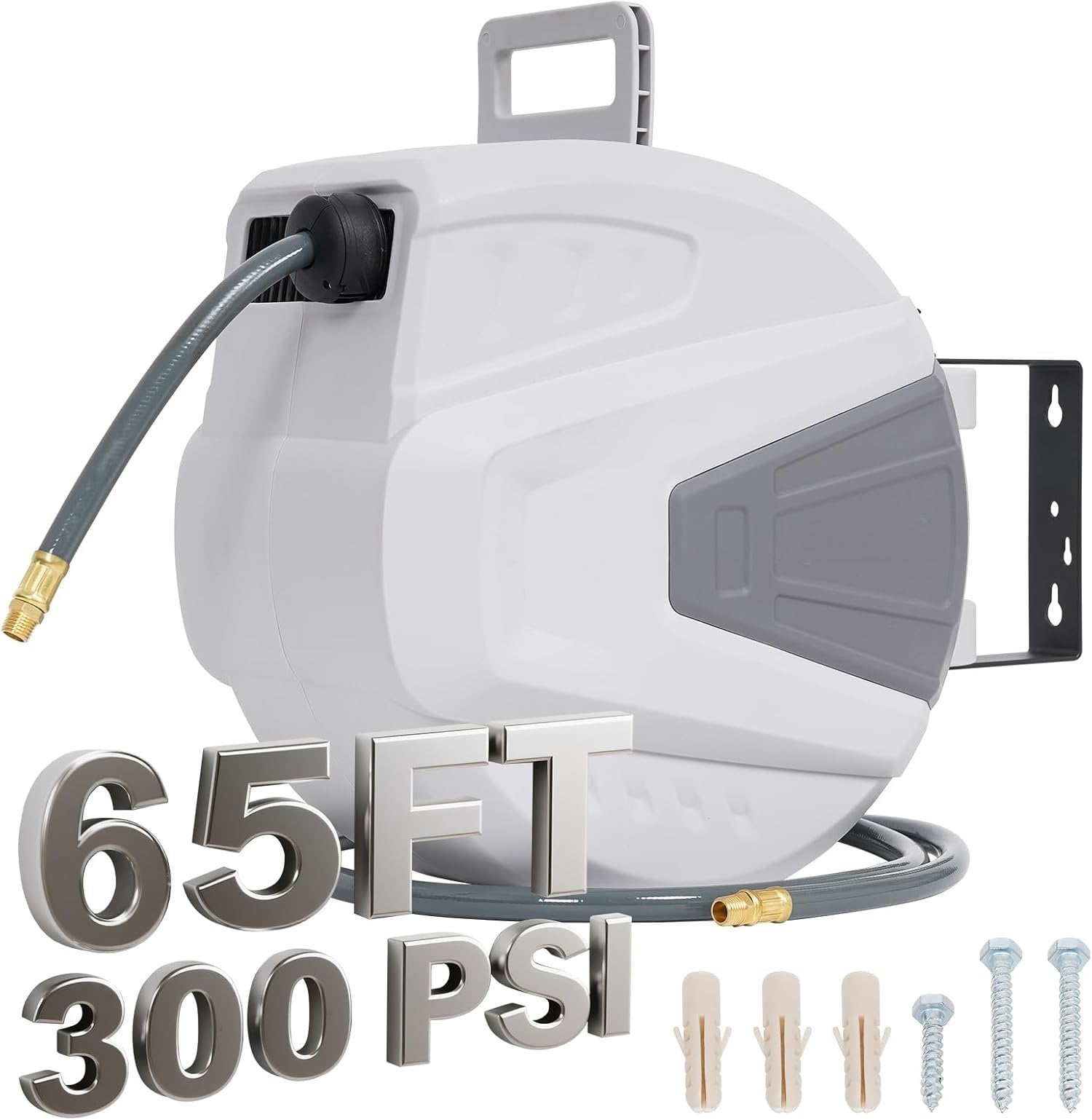 Air Hose Reel Retractable 3/8 in x 65 ft Hybrid Polymer Hose, Air ...