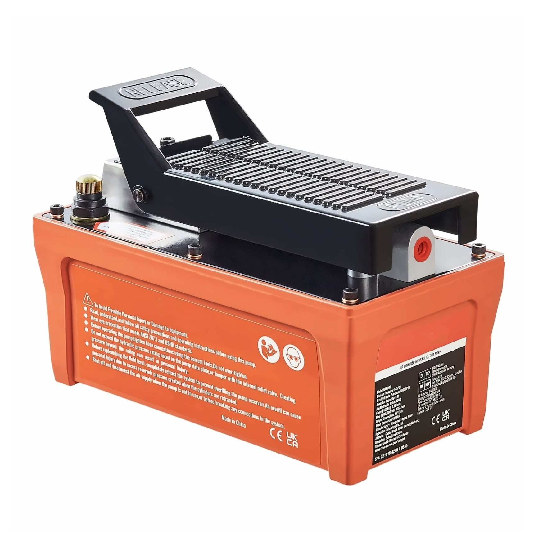 Air Hydraulic Pump 10000 PSI, 1/2 Gal Reservoir, Foot Operated, 6.6ft ...