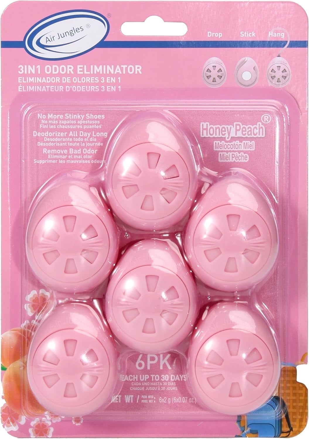 Air Jungles 3-in-1 Honey Peach Scent Odor Eliminator Balls, 6 Count ...