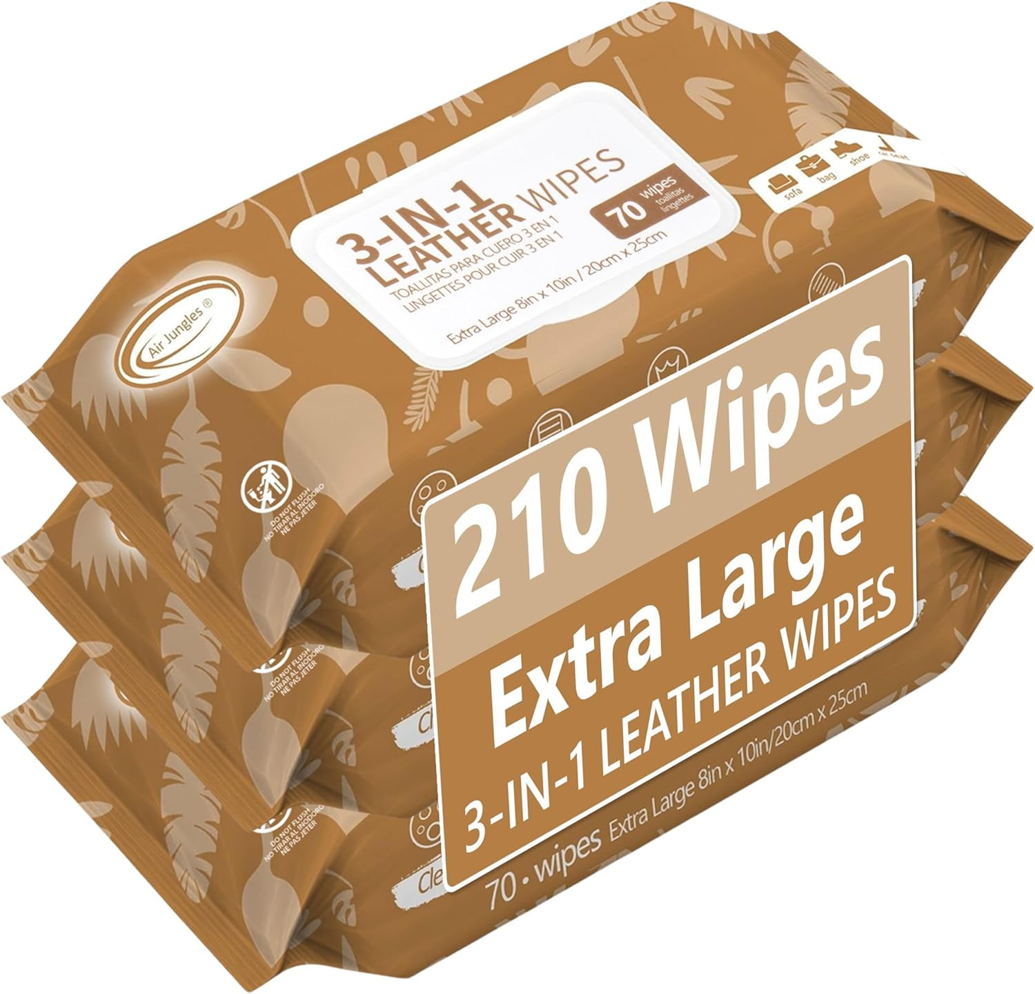 Air Jungles 3in1 Leather Cleaner Wipes 70 Count (Pack of 3), Extra ...