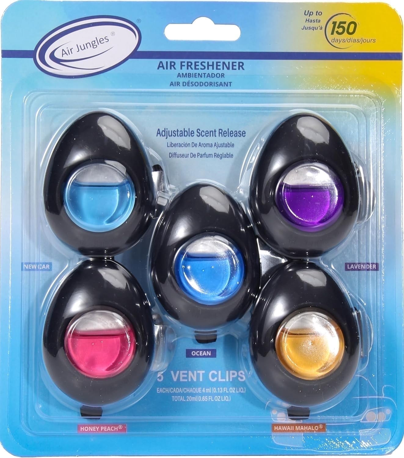 Air Jungles Car Air Freshener Vent Clip 5 Count, Variety Pack – New Car ...