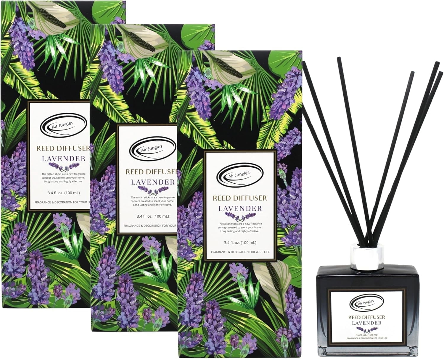 Air Jungles Lavender Scent Reed Diffuser Set with Sticks, 3.4 fl. Oz ...