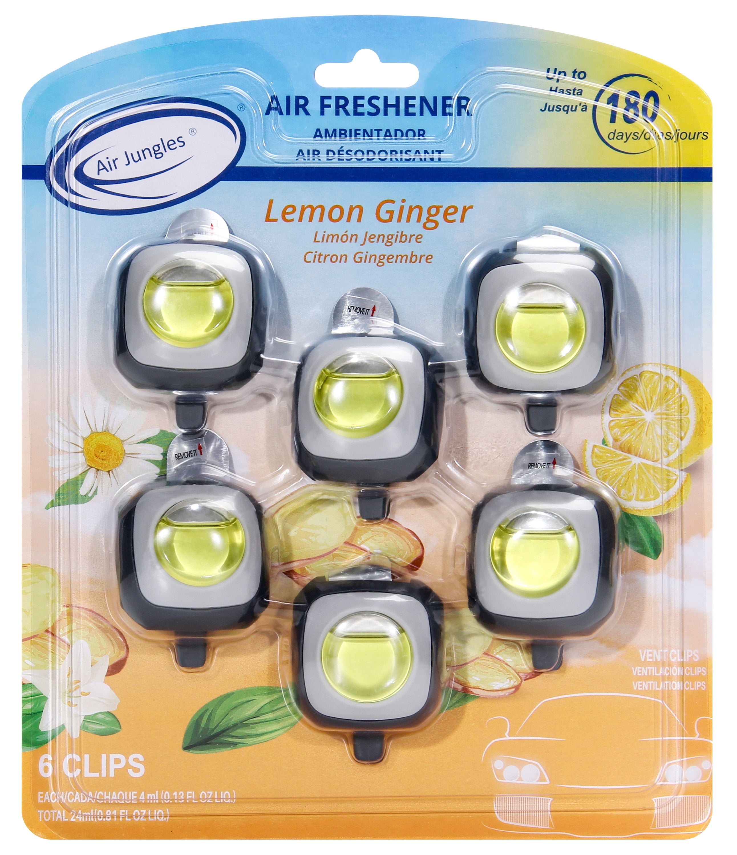Air Jungles Lemon Ginger Scent Car Air Freshener Clip, 6 Car Freshener ...