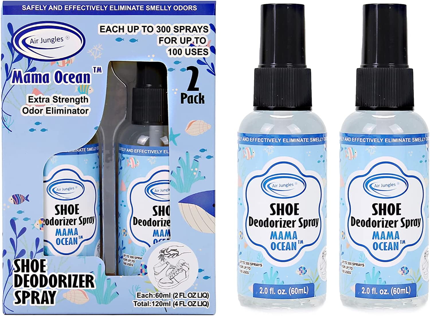 Air Jungles Odor Deodorizer Spray for Shoes, Gym Bags, Drawers, and ...