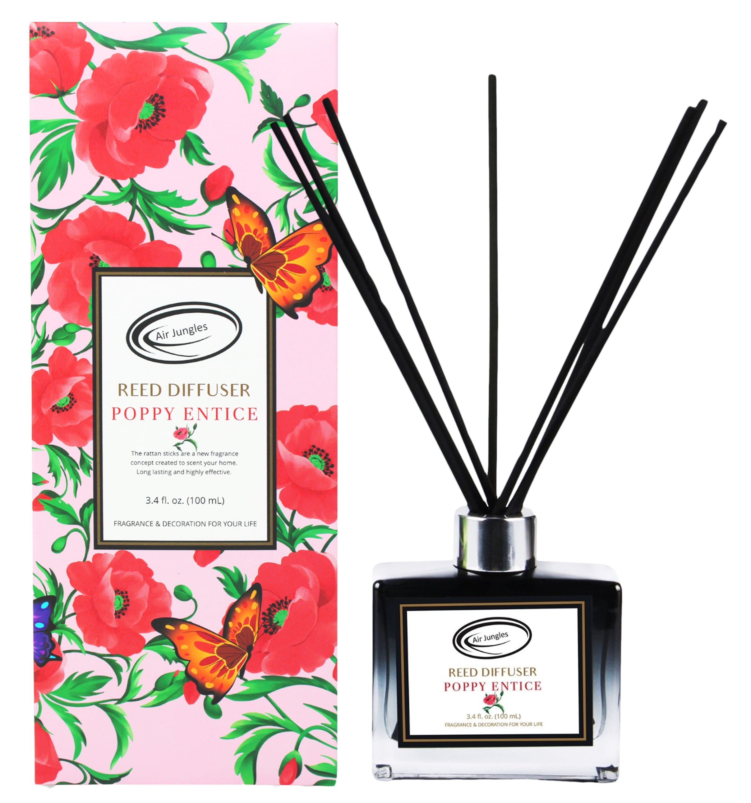 Air Jungles Poppy Entice Fragrances Reed Diffuser Set with Sticks ...