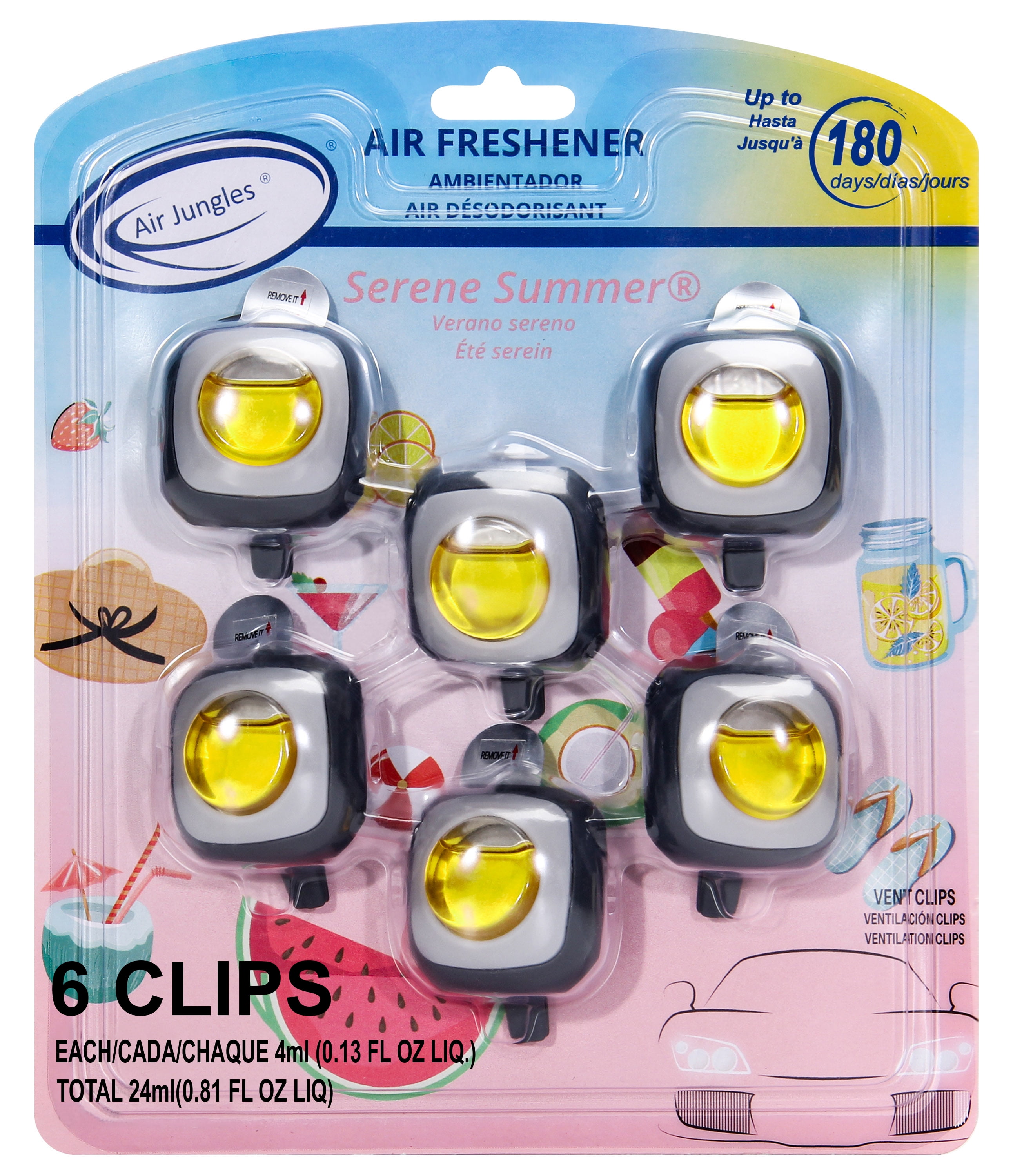 Air Jungles Car Air Freshener Vent Clips, Serene Summer Scent, Long ...