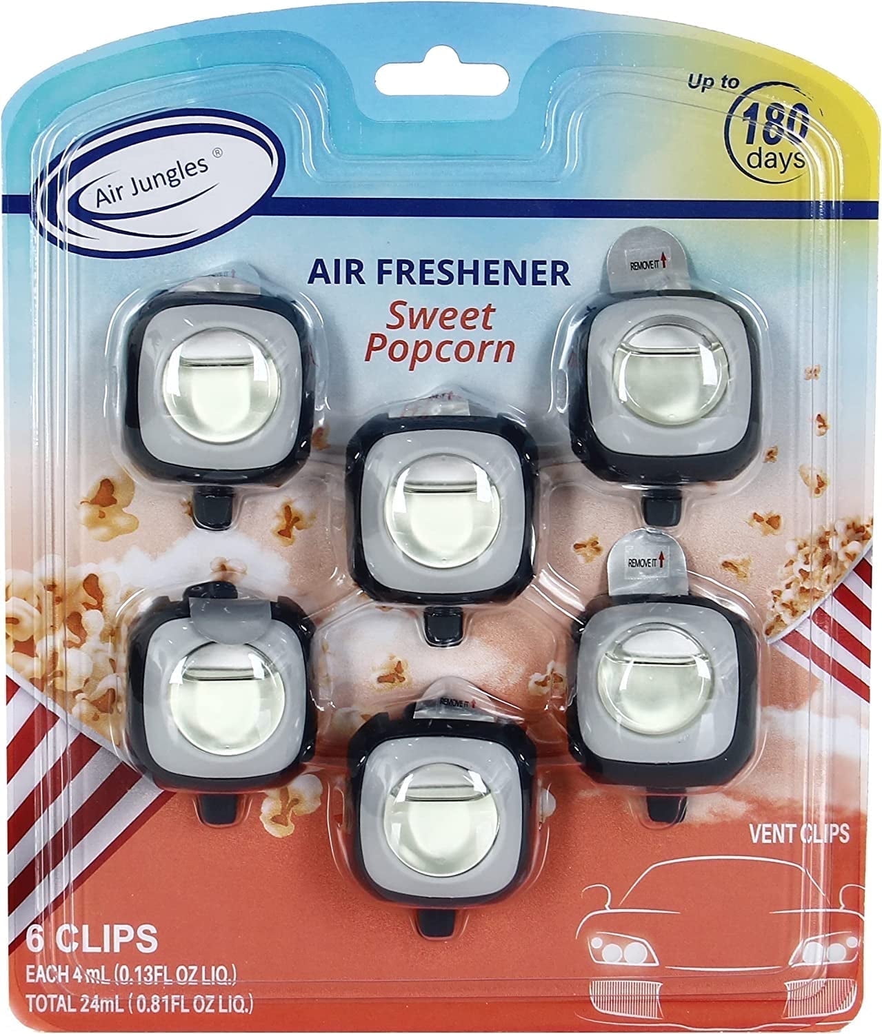 Air Jungles Sweet Popcorn Scent Car Air Freshener Clip, 6 Pack Car Vent ...