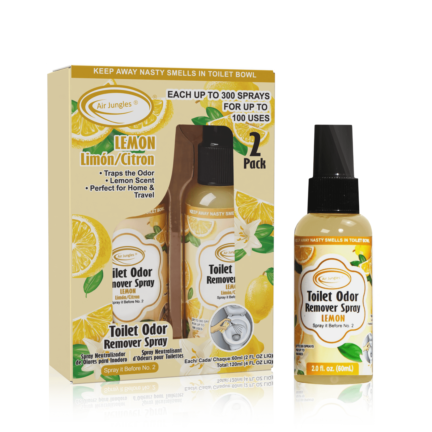 Air Jungles Lemon Scent Deodorizer & Odor Neutralizing Spray, Up to 100 ...