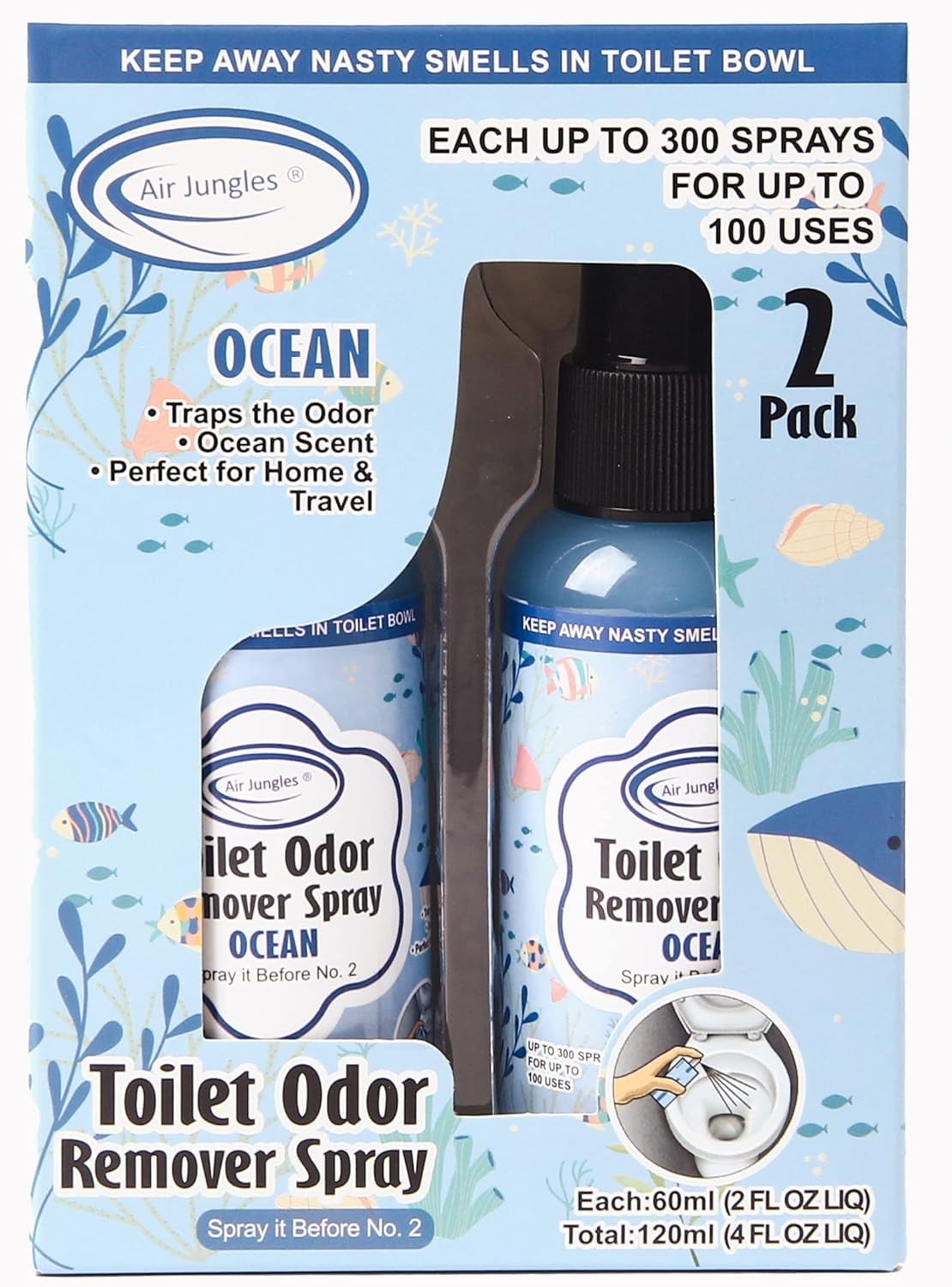 Air Jungles Ocean Scent Toilet Deodorizer Spray, Up to 100 Uses, for ...