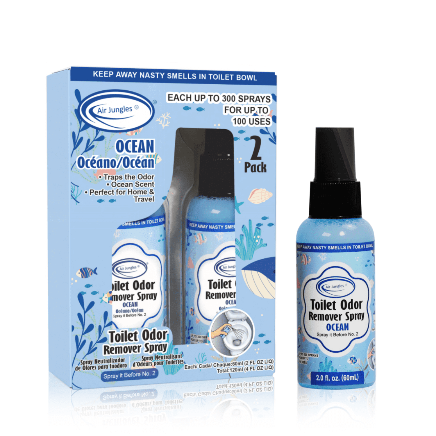 Air Jungles, Toilet Poop Odor Eliminator Spray, Ocean Scent, 2 fl oz ...