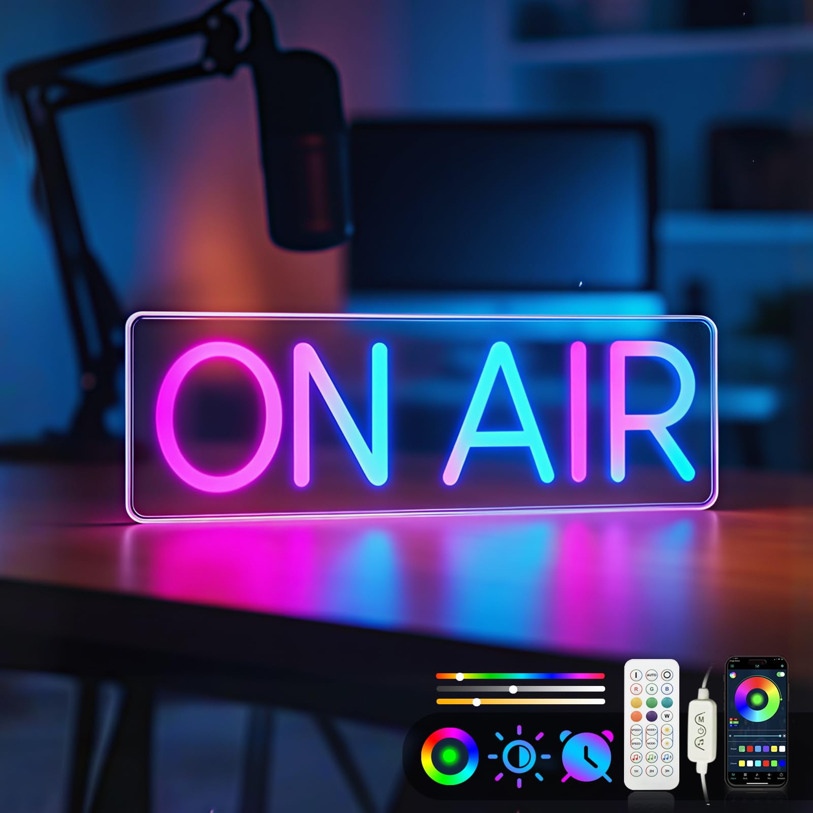 On Air LED Neon Sign for Streaming Studio, 15inch RGB Remote Control ...