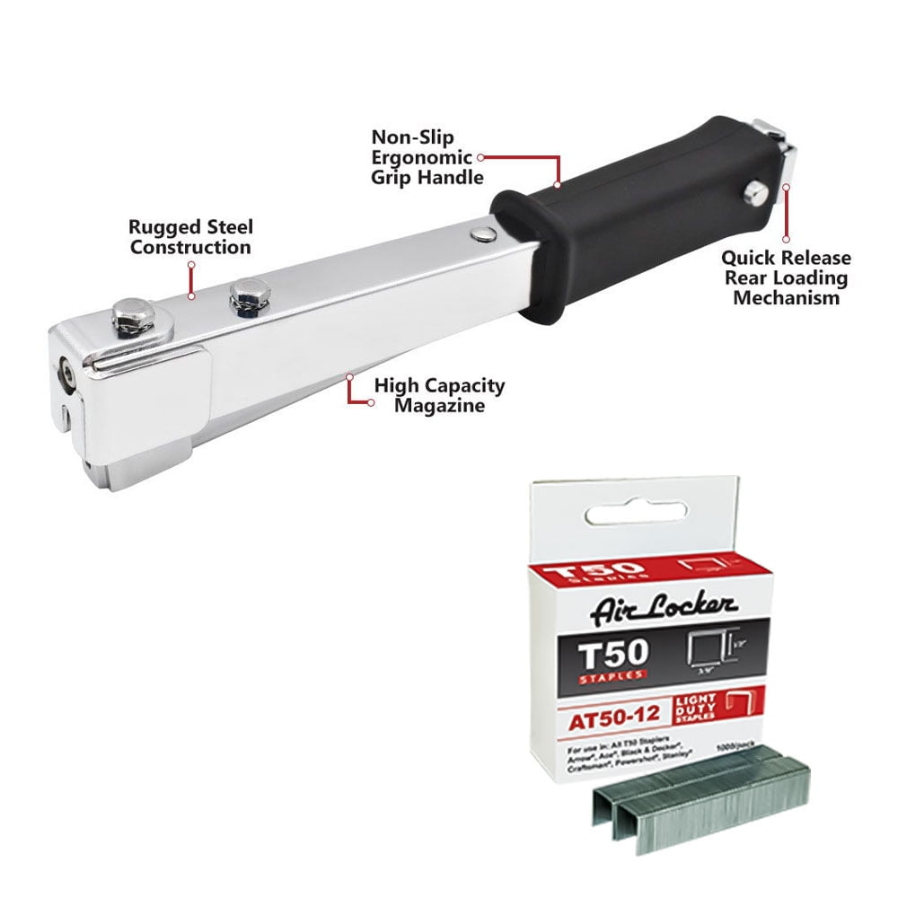 Air Locker A12-Kit Professional Hammer Tacker with T50 Staples 1/4 Inch ...