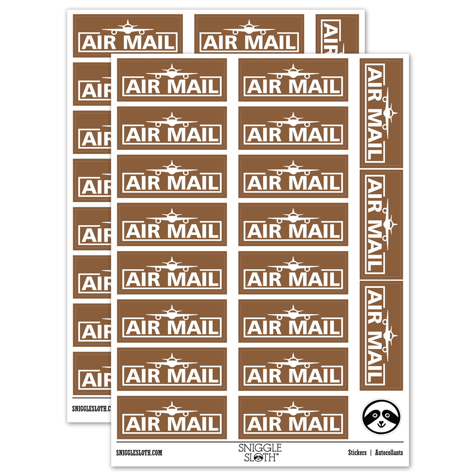 Air Mail with Airplane Sticker Set - Brown - Gloss Finish - 2.00" Large ...
