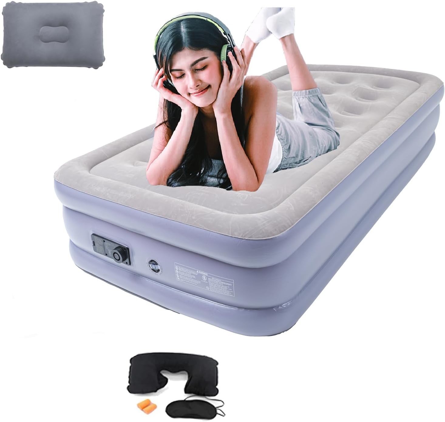 Air Mattress Bed with Built in Pump,16 High Airbed Inflatable Mattress ...