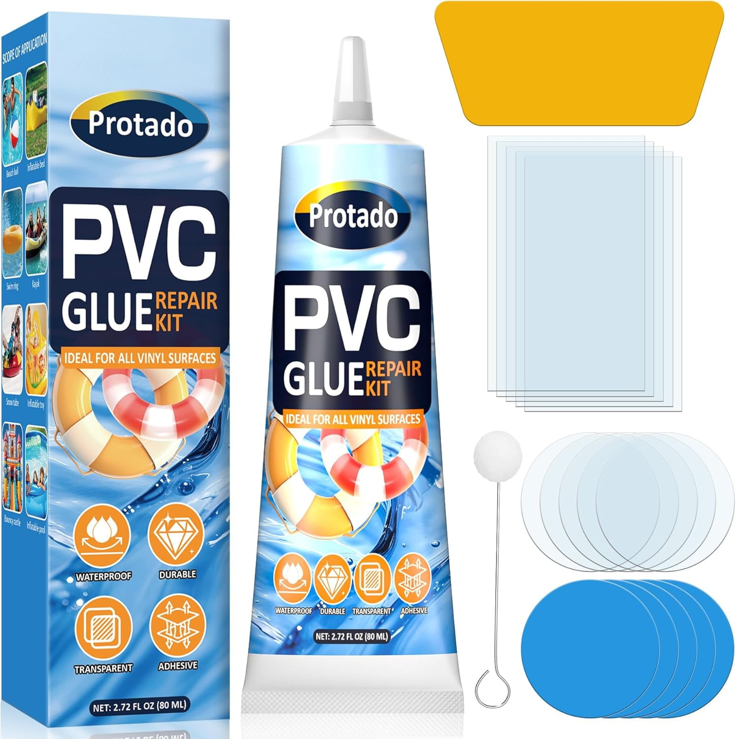 Air Mattress Patch Kit, Heavy Duty Waterproof Vinyl Repair Patch Kit ...