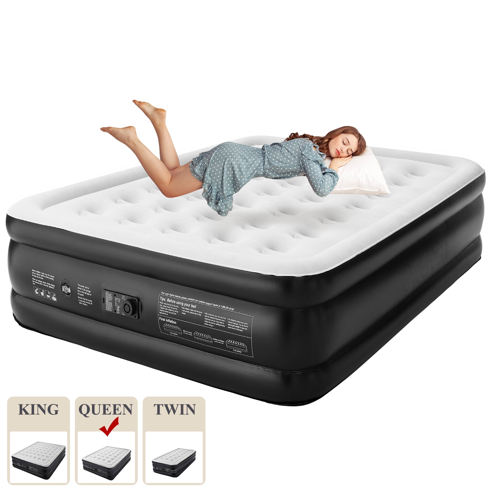 18 inch Queen Size Air Mattress with Built-in-Pump, Black - Walmart.com